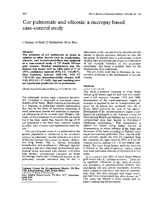 (PDF) Cor pulmonale and silicosis: a necropsy based case-control study