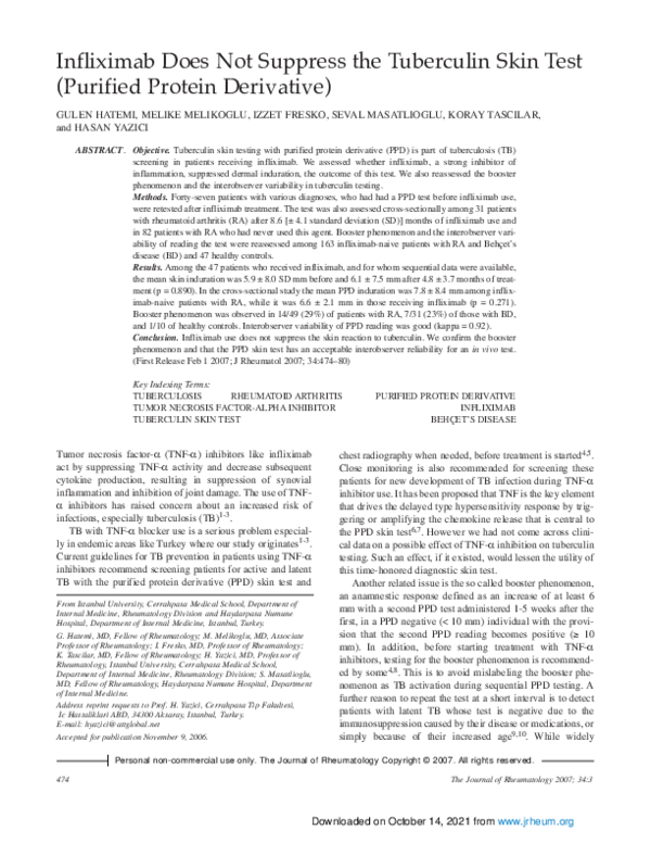 (PDF) Infliximab does not suppress the tuberculin skin test (purified ...