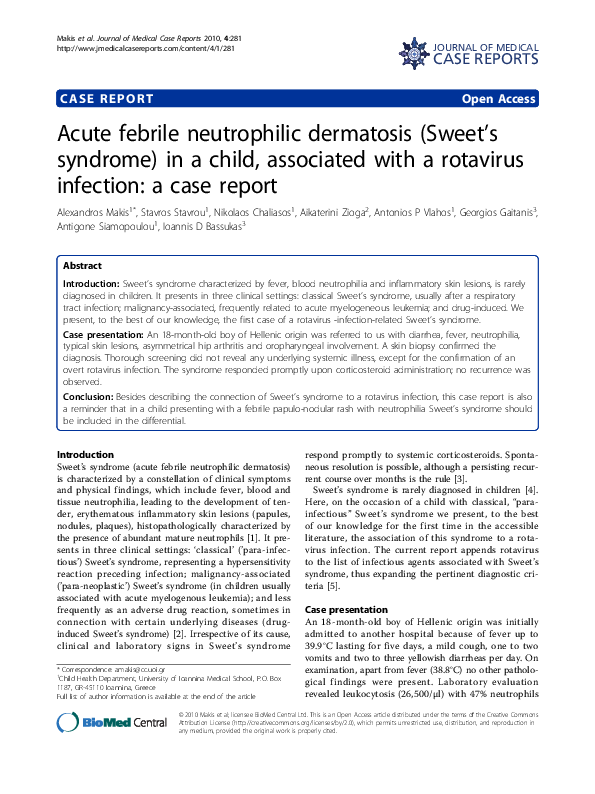 (PDF) Acute Febrile Neutrophilic Dermatosis (Sweet's Syndrome ...
