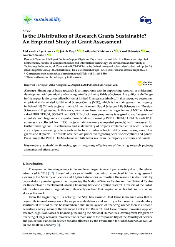 (PDF) Is the Distribution of Research Grants Sustainable? An Empirical ...