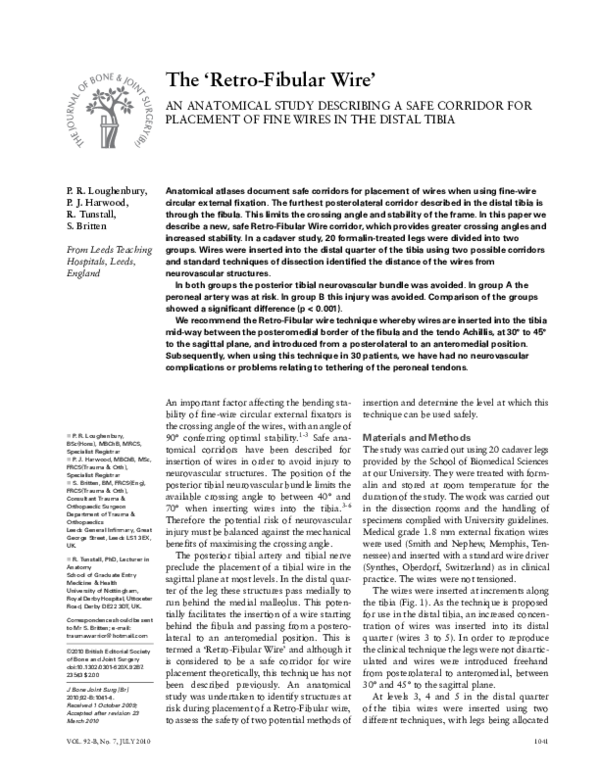 (PDF) The 'Retro-Fibular Wire': AN ANATOMICAL STUDY DESCRIBING A SAFE ...