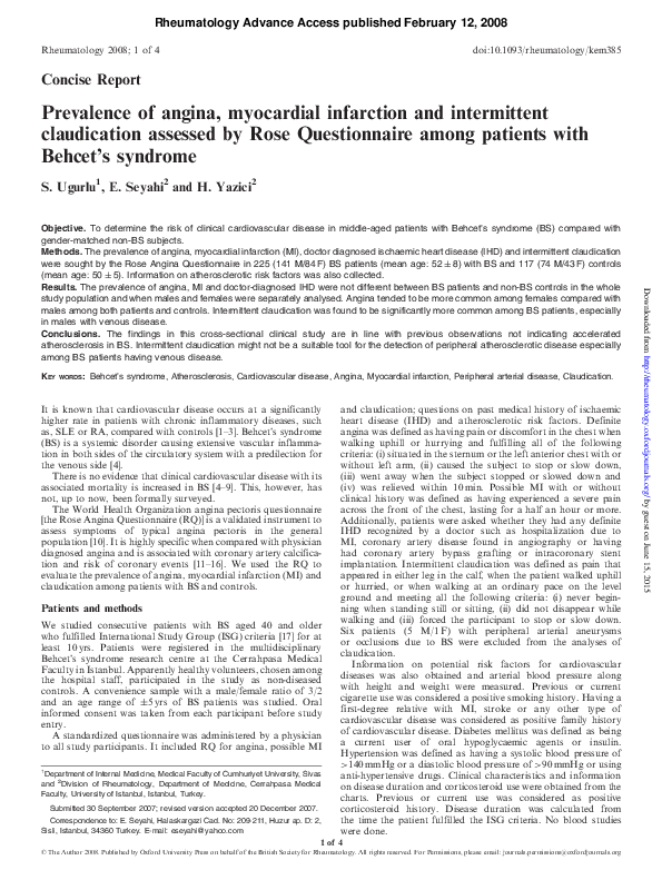 (PDF) Prevalence of angina, myocardial infarction and intermittent ...