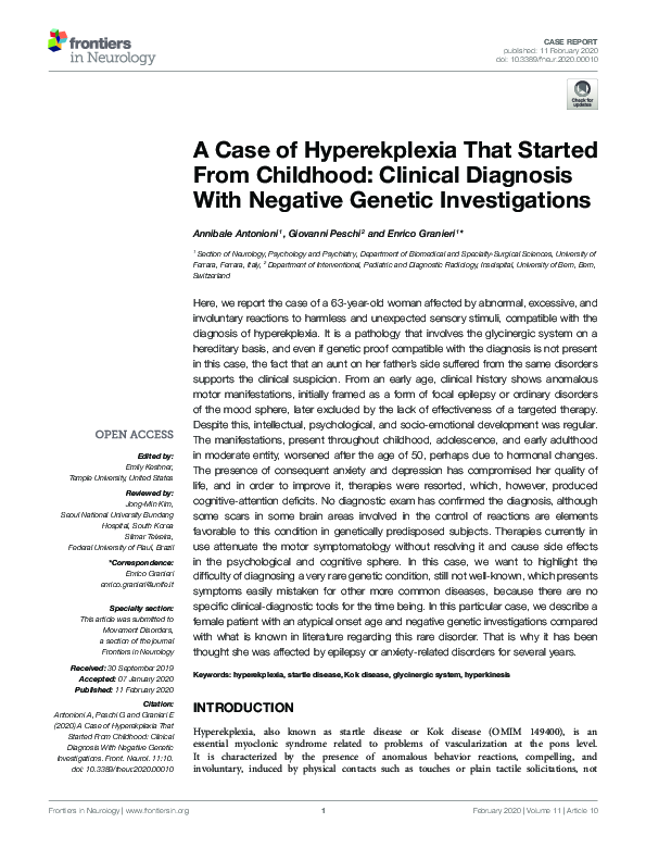 (PDF) A Case of Hyperekplexia That Started From Childhood: Clinical ...