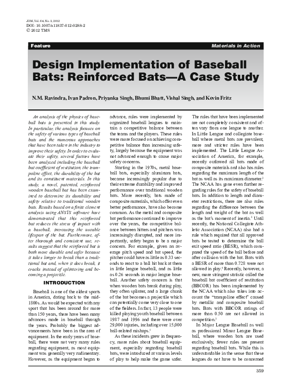 (PDF) Design Implementation of Baseball Bats: Reinforced Bats—A Case Study