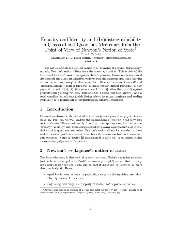 (PDF) Equality and Identity and (In)Distinguishability in Classical and ...