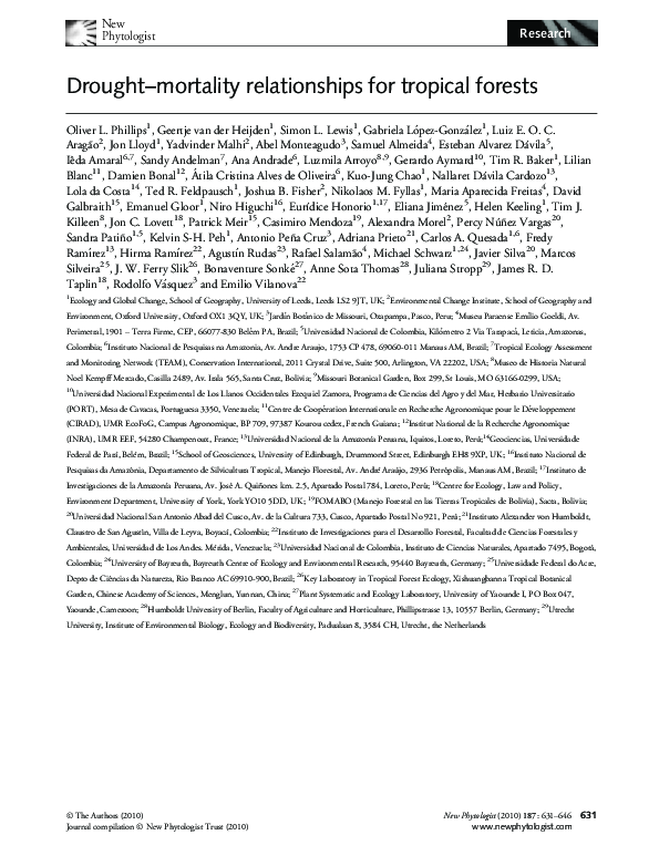 (PDF) Drought–mortality relationships for tropical forests | Alexandra ...