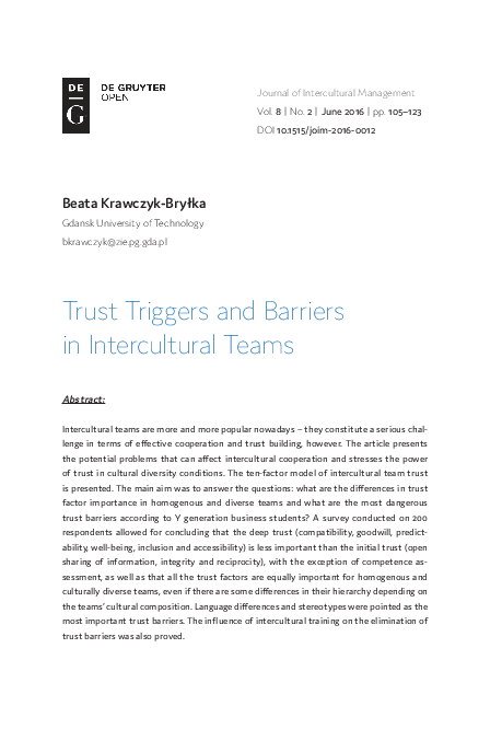 (PDF) Trust Triggers and Barriers in Intercultural Teams