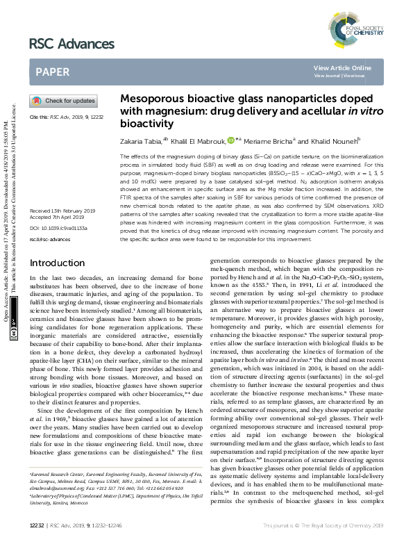 (PDF) Mesoporous bioactive glass nanoparticles doped with magnesium ...