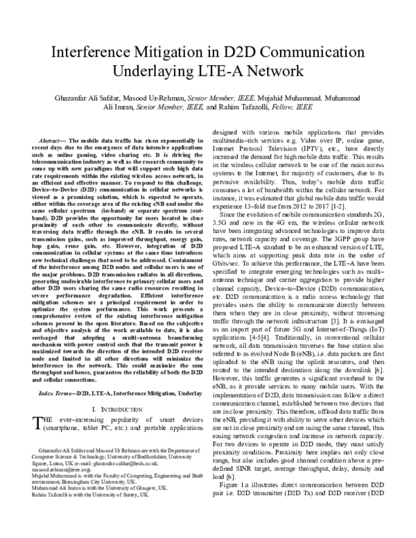 Pdf Interference Mitigation In D2d Communication Underlaying Lte A Network