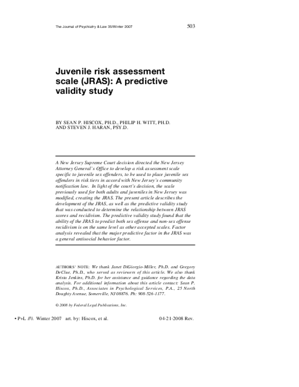 (PDF) Juvenile Risk Assessment Scale (JRAS): A Predictive Validity Study