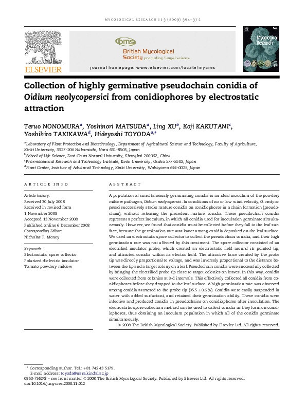 (PDF) Collection of highly germinative pseudochain conidia of Oidium ...