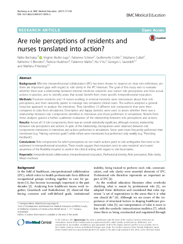 (PDF) Are role perceptions of residents and nurses translated into action?