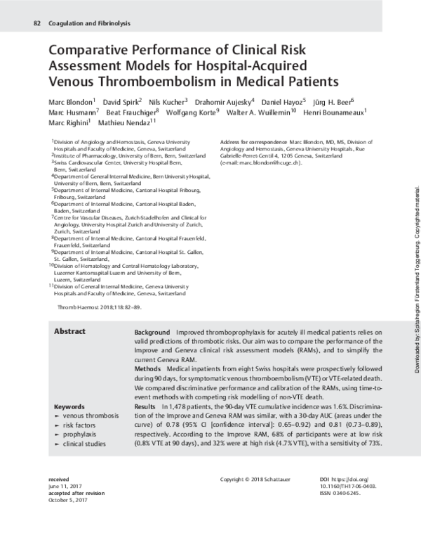 (PDF) Comparative Performance of Clinical Risk Assessment Models for Hospital-Acquired Venous ...