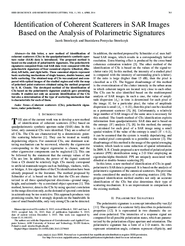 (PDF) Identification of coherent scatterers in SAR images based on the analysis of polarimetric ...