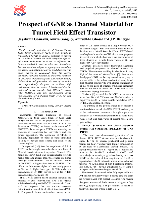 (PDF) Prospect of GNR as Channel Material for Tunnel Field Effect ...