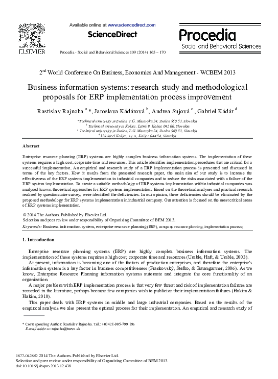 (PDF) Business Information Systems: Research Study and Methodological Proposals for ERP ...