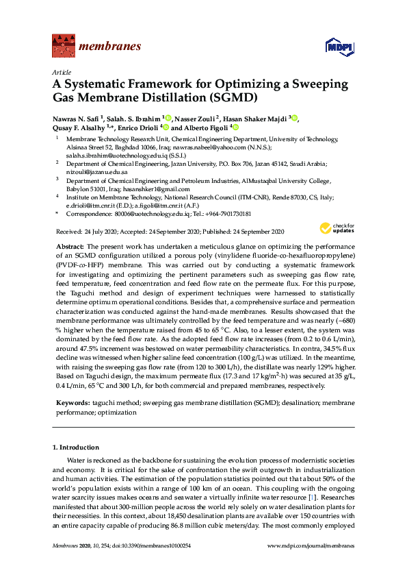 (PDF) A Systematic Framework for Optimizing a Sweeping Gas Membrane ...