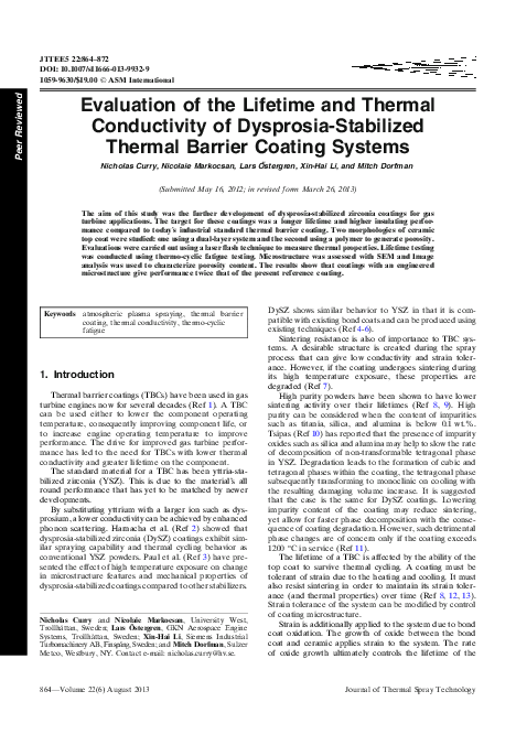 (PDF) Evaluation of the Lifetime and Thermal Conductivity of Dysprosia ...