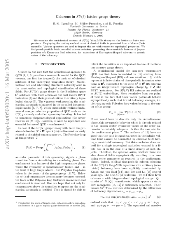 (PDF) Calorons in SU(3) lattice gauge theory