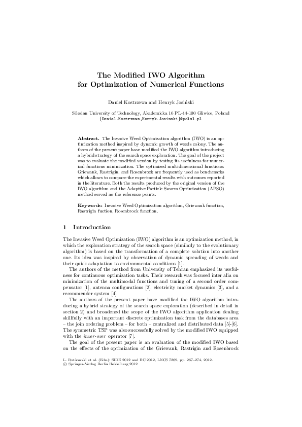 Pdf The Modified Iwo Algorithm For Optimization Of Numerical Functions
