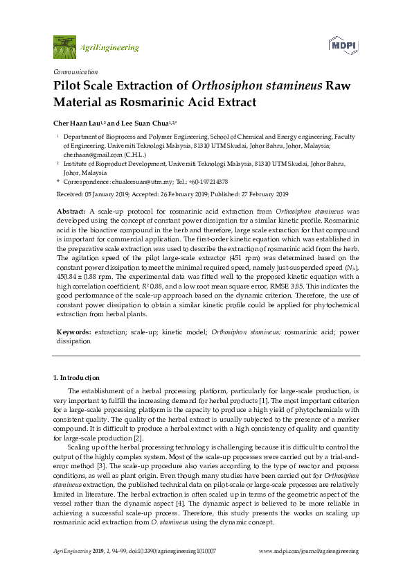 (PDF) Pilot Scale Extraction of Orthosiphon stamineus Raw Material as ...