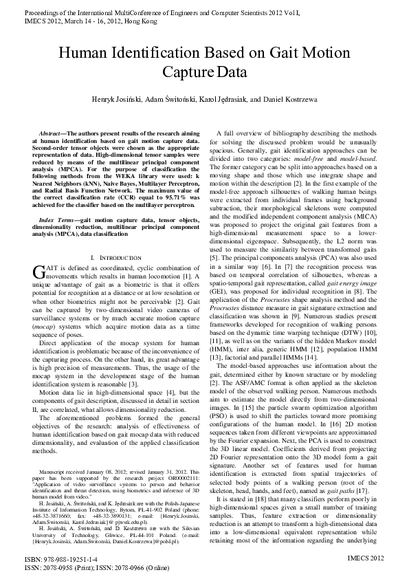 (PDF) Human Identification Based on Gait Motion CaptureData