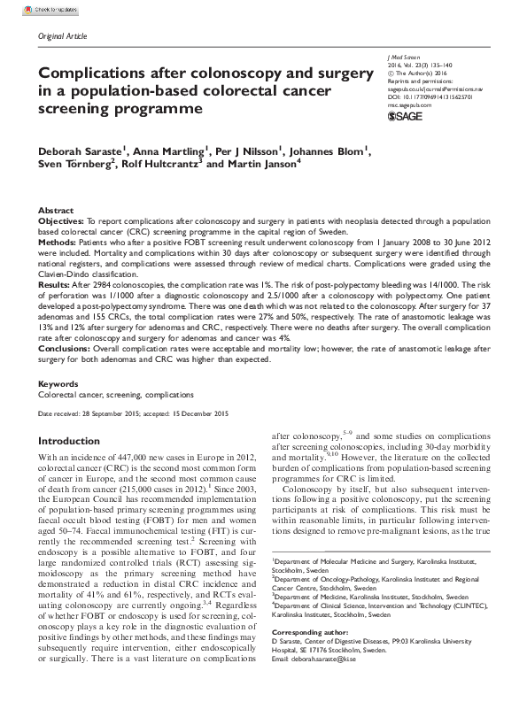(PDF) Complications after colonoscopy and surgery in a population-based ...