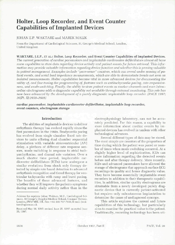 (PDF) Holter, Loop Recorder, and Event Counter Capabilities of ...