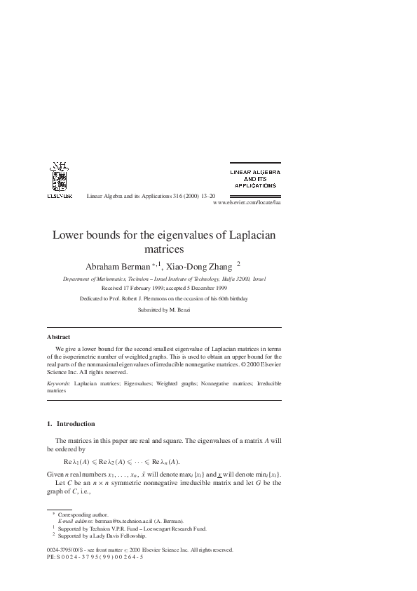 Pdf Lower Bounds For The Eigenvalues Of Laplacian Matrices