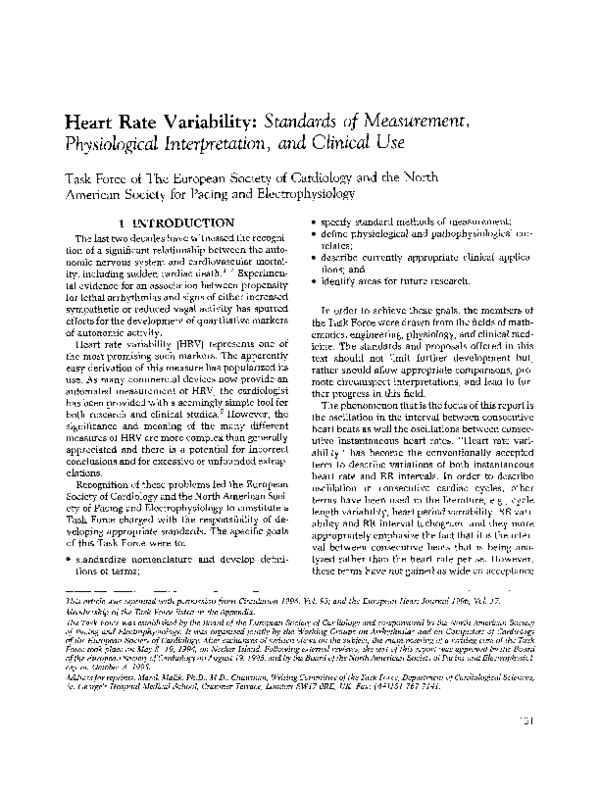 (PDF) Heart Rate Variability.: Standards of Measurement, Physiological ...
