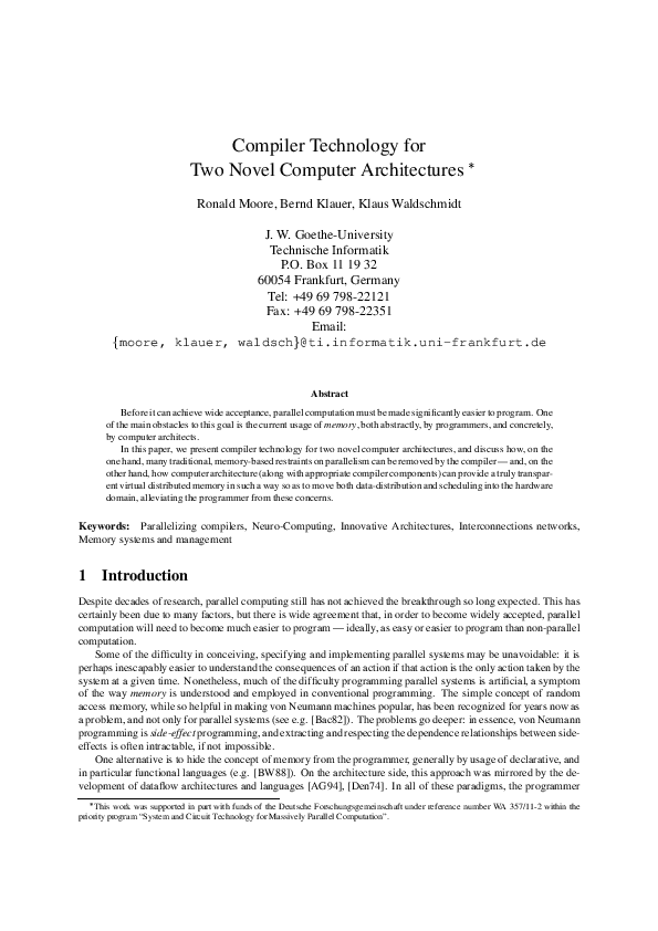 (PDF) Compiler Technology for Two Novel Computer Architectures