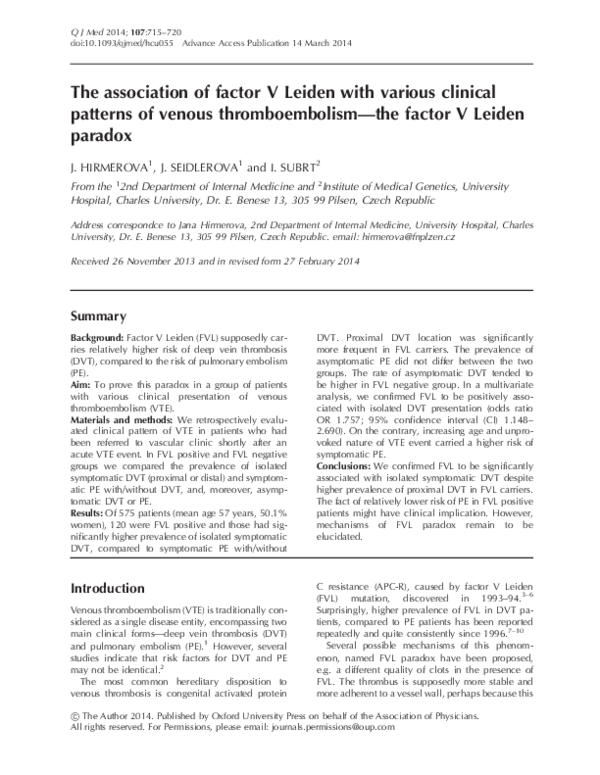 (PDF) The association of factor V Leiden with various clinical patterns ...