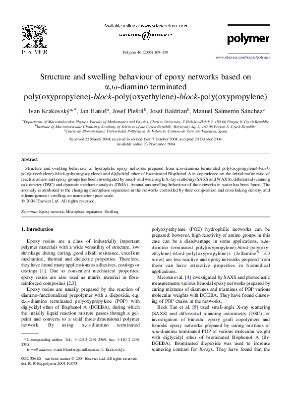 (PDF) Structure and swelling behaviour of epoxy networks based on α,ω ...