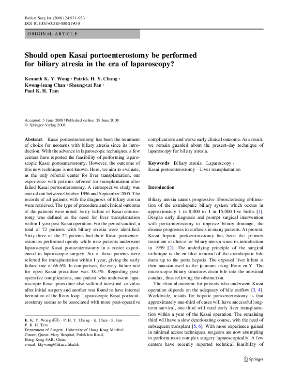 (PDF) Should open Kasai portoenterostomy be performed for biliary ...