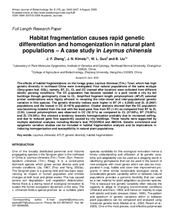 (PDF) Habitat fragmentation causes rapid genetic differentiation and ...