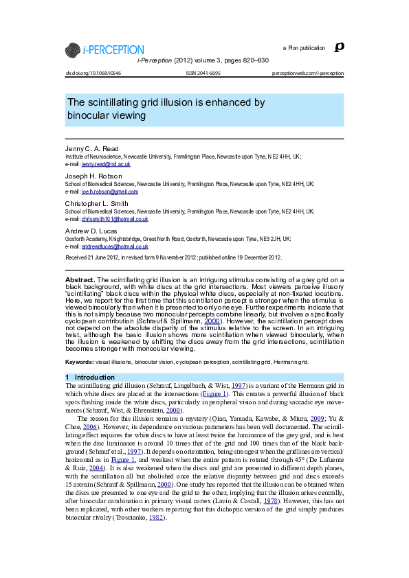 (PDF) The scintillating grid illusion is enhanced by: Binocular viewing