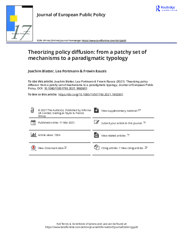 (PDF) Theorizing policy diffusion: from a patchy set of mechanisms to a ...