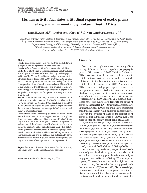 (PDF) Human activity facilitates altitudinal expansion of exotic plants ...