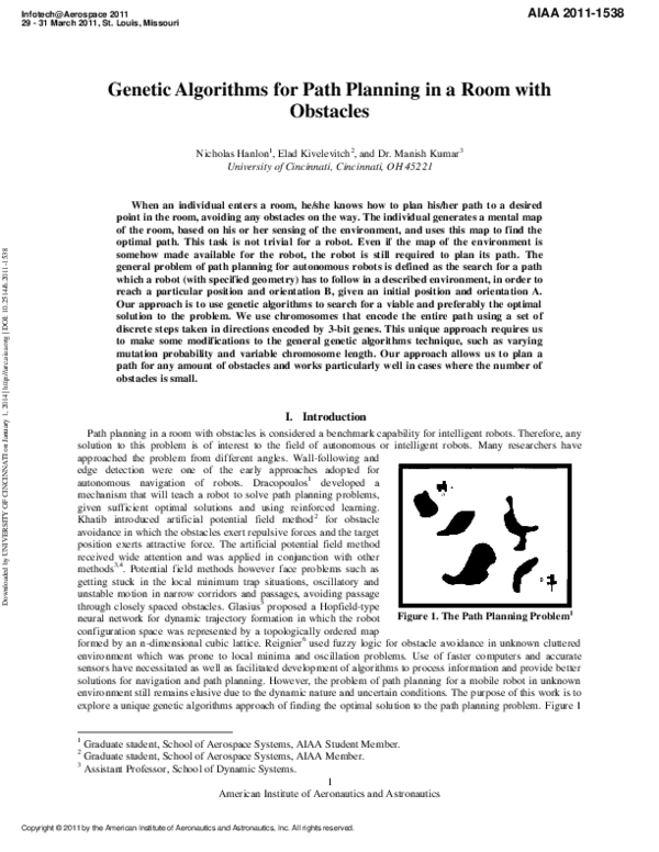 (PDF) Genetic Algorithms for Path Planning in a Room with Obstacles