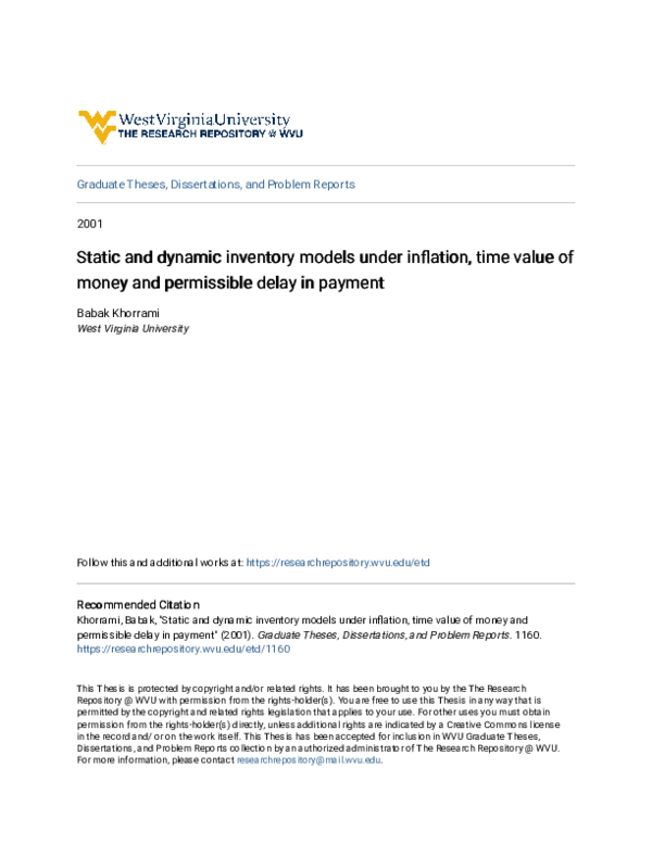 Pdf Static And Dynamic Inventory Models Under Inflation Time Value Of Money And Permissible