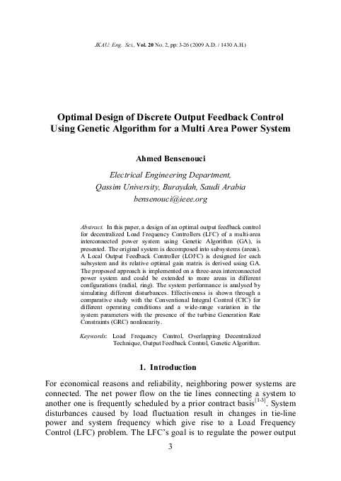 Pdf Optimal Design Of Discrete Output Feedback Control Using Genetic Algorithm For A Multi