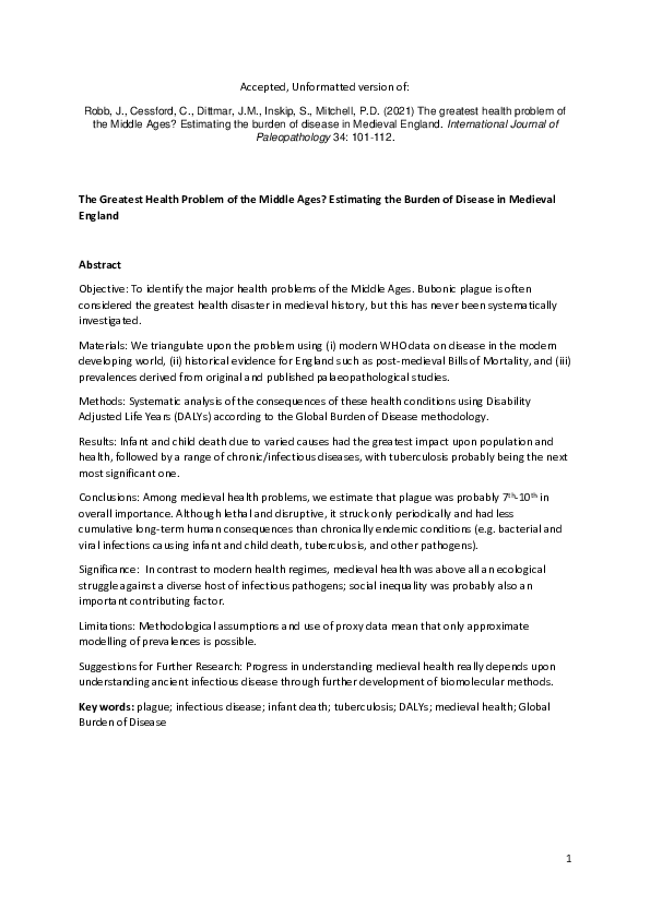 (PDF) The greatest health problem of the Middle Ages? Estimating the ...