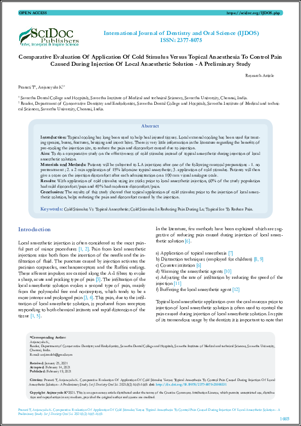 (PDF) Comparative Evaluation Of Application Of Cold Stimulus Versus ...