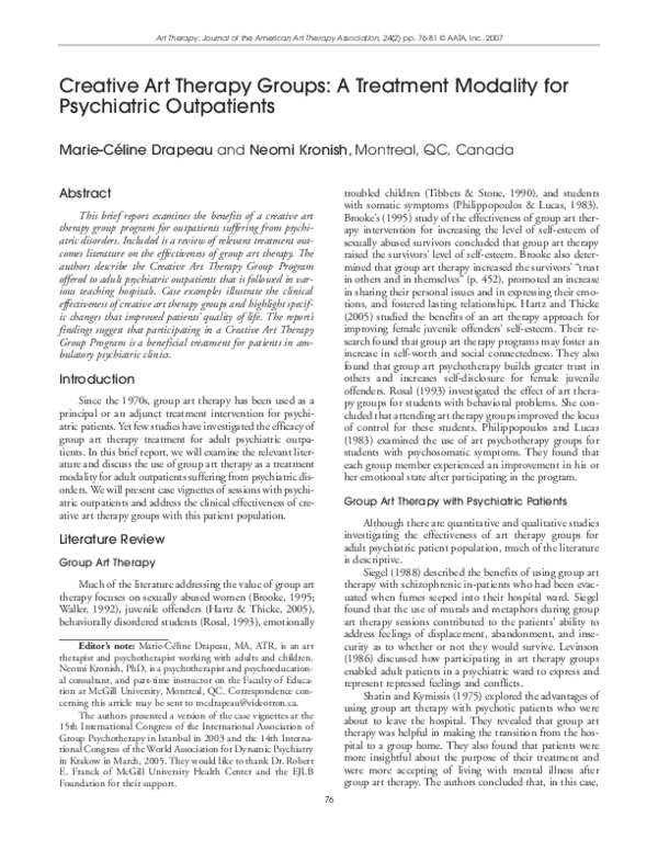 (PDF) Creative Art Therapy Groups: A Treatment Modality for Psychiatric ...