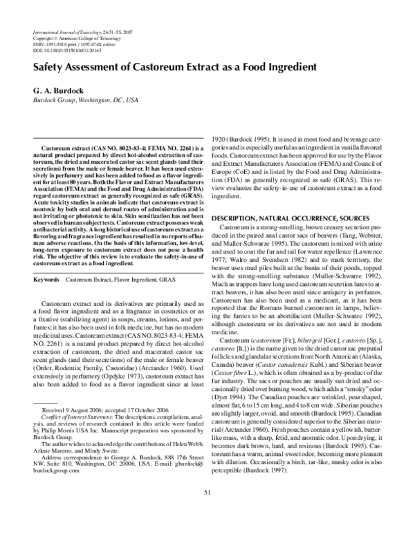 (PDF) Safety Assessment of Castoreum Extract as a Food Ingredient