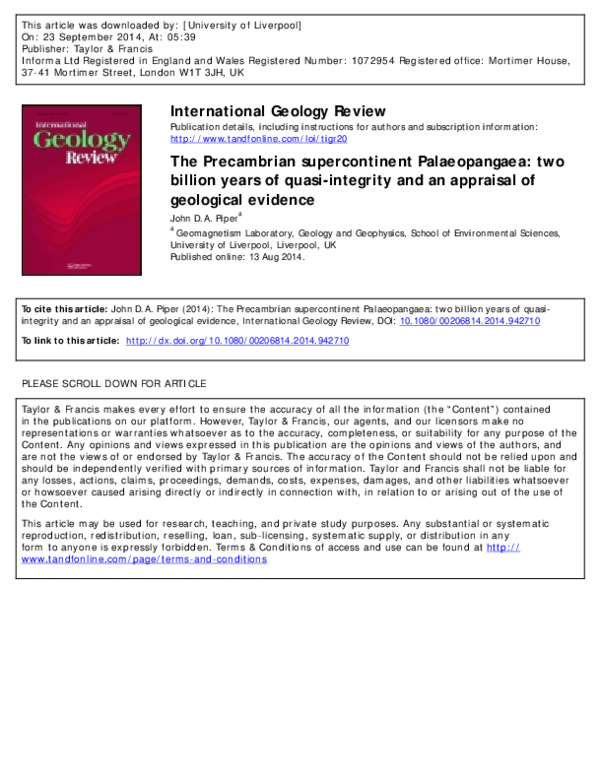 (PDF) The Precambrian supercontinent Palaeopangaea: two billion years ...