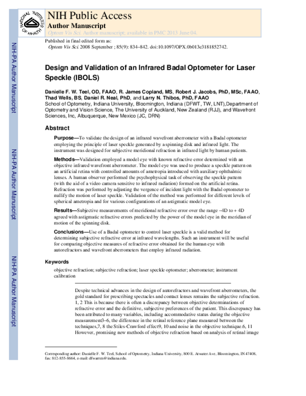 (PDF) Design and Validation of an Infrared Badal Optometer for Laser ...