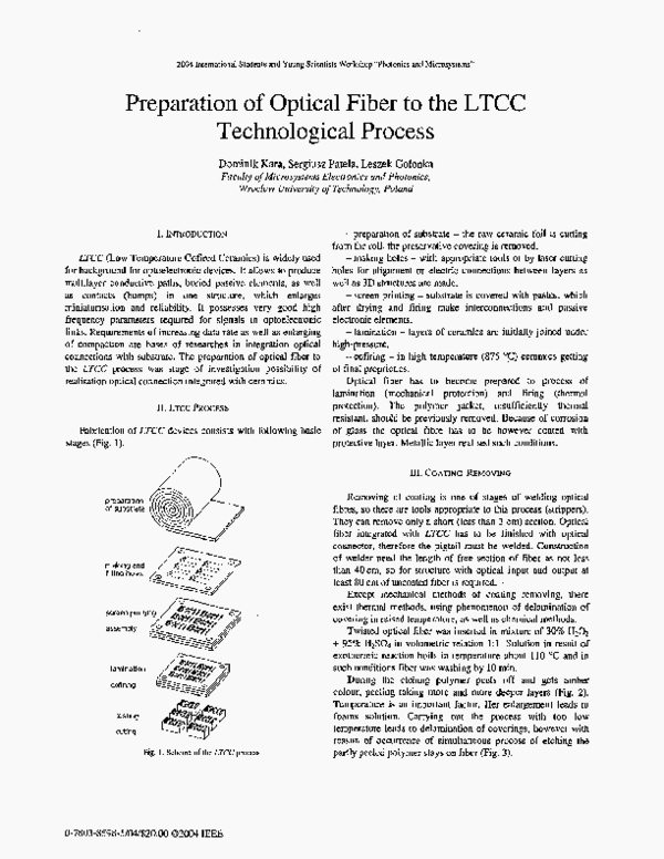 Preparation of optical fiber to the LTCC technological process