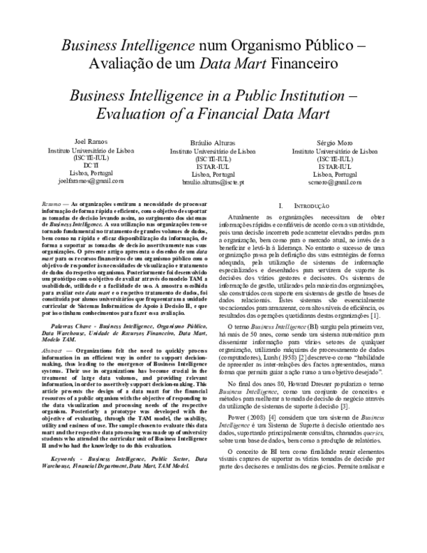 (PDF) Business Intelligence num Organismo Público -Avaliação de um Data ...