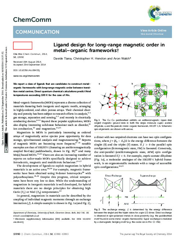(PDF) Ligand design for long-range magnetic order in metal–organic ...